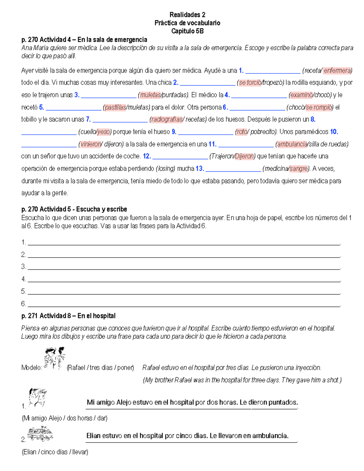 Práctica de vocab 5B II - 1-1 - Realidades 2 Práctica de vocabulario ...