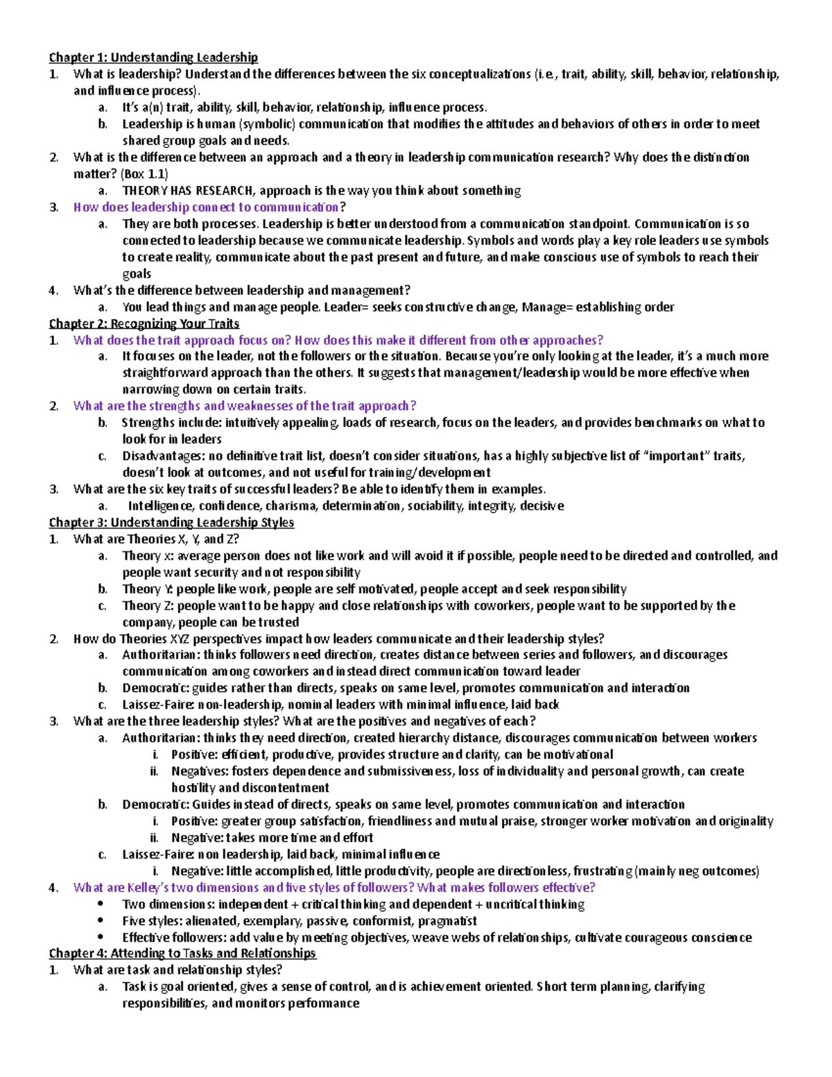 Test 1 Study Guide - Chapter 1: Understanding Leadership What is ...