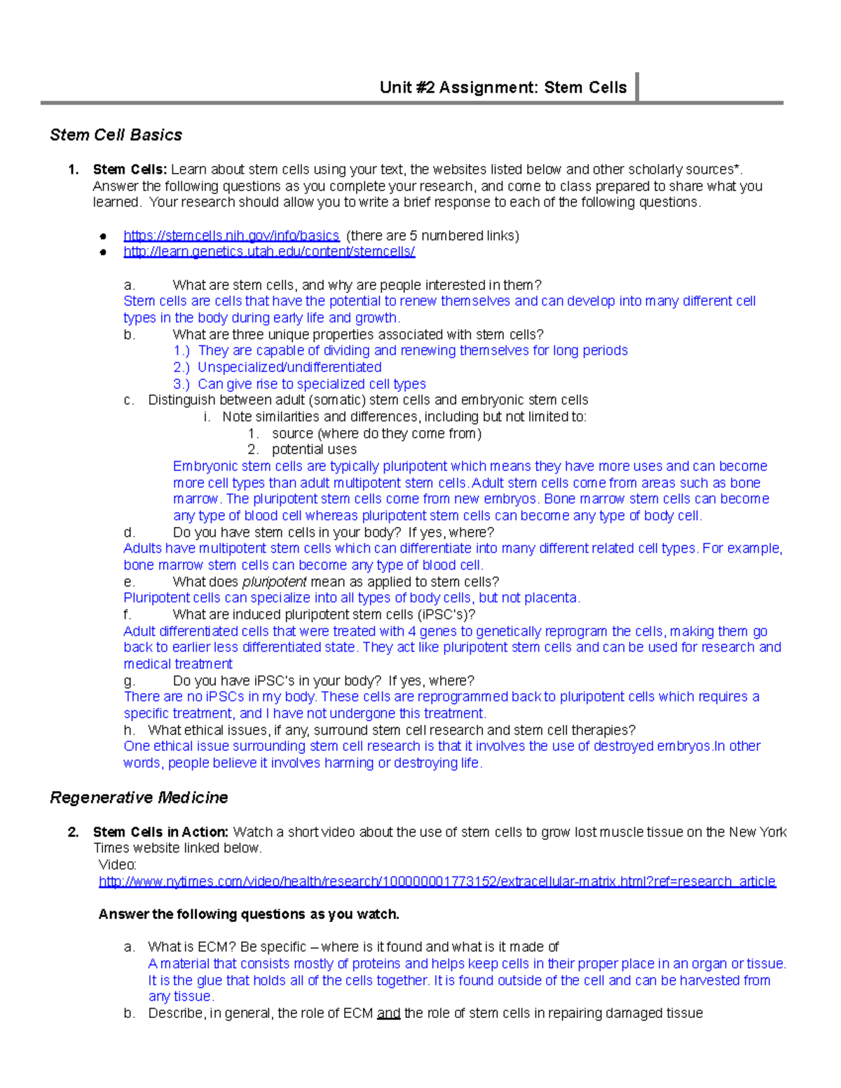 Stem Cell assignment-1 - Unit #2 Assignment: Stem Cells Stem Cell ...