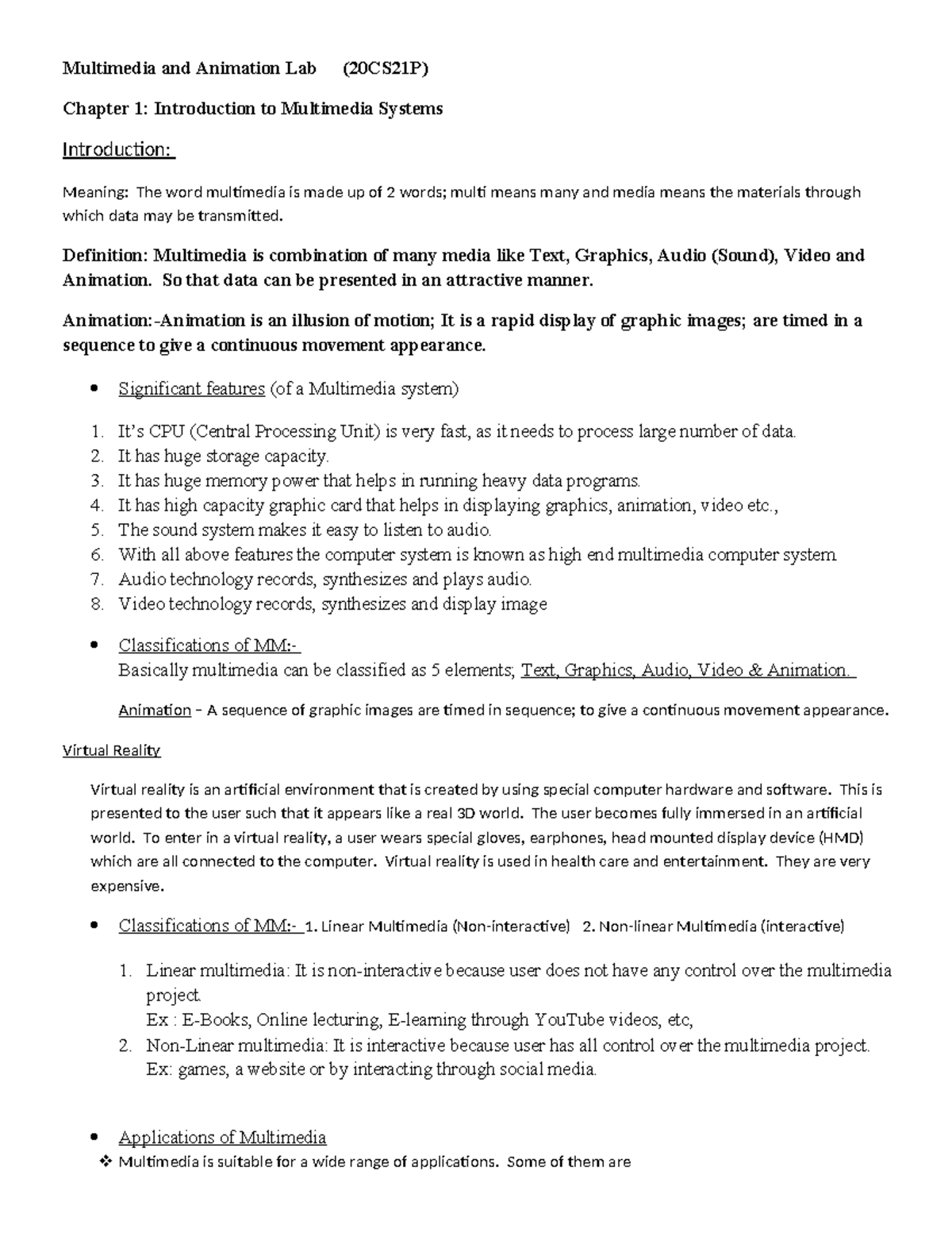Unit 1. Introduction to Multimedia Systems - Multimedia and Animation ...