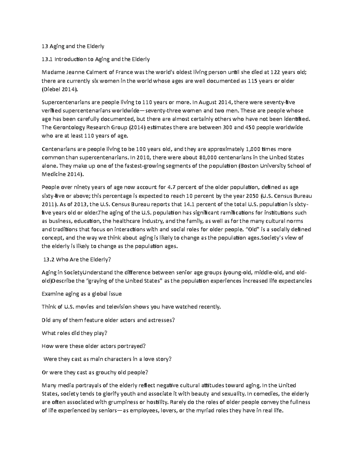 Chapter 13 aging and the elder notes - 13 Aging and the Elderly 13 ...