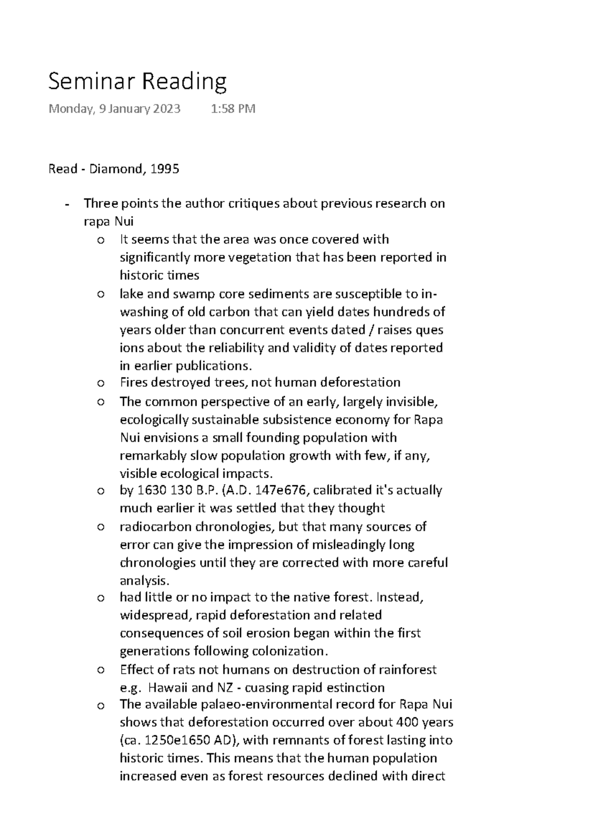 Seminar Reading - Read - Diamond, 1995 Three points the author ...
