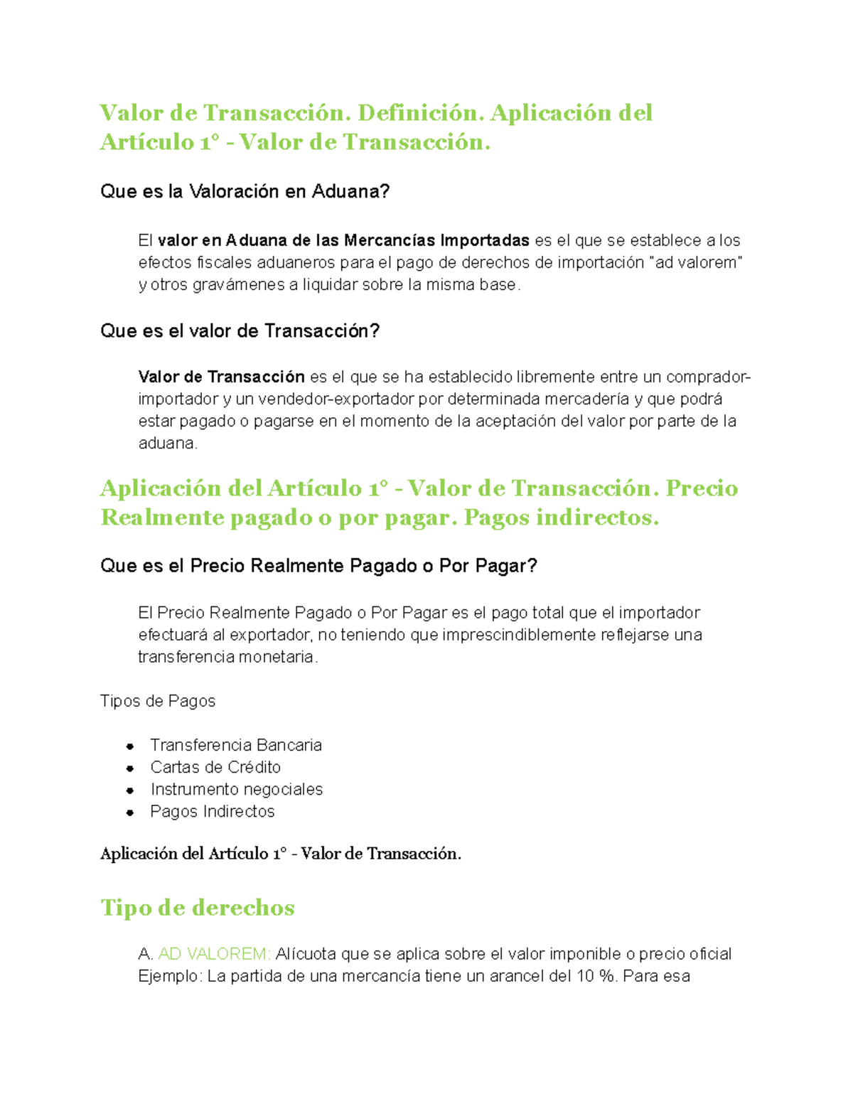 Valores - PARCIAL 2 - Valor de Transacción. Definición. Aplicación del ...