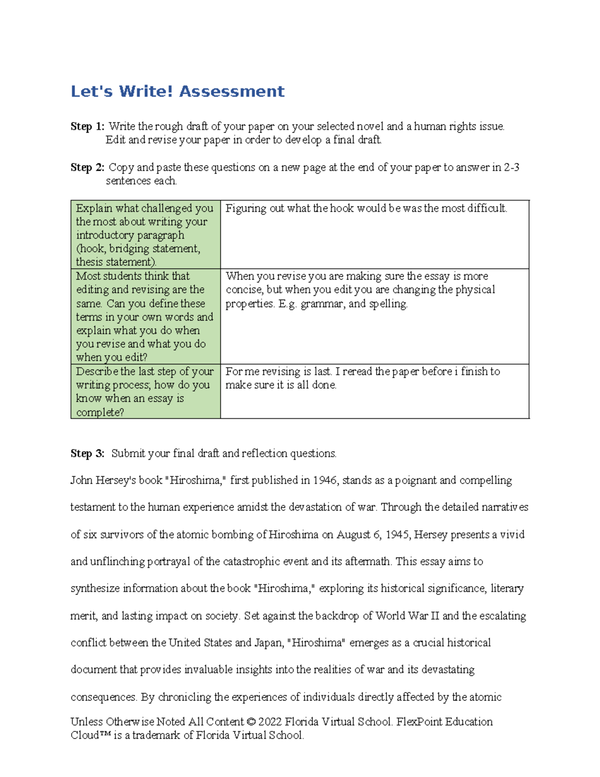 Write assess rubric 2 - Let's Write! Assessment Step 1: Write the rough ...
