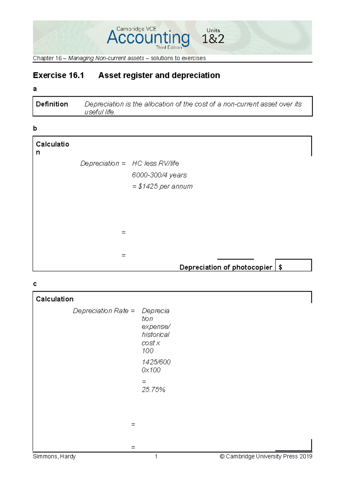Chapter 16 accounting exercises - Exercise 16 Asset register and ...