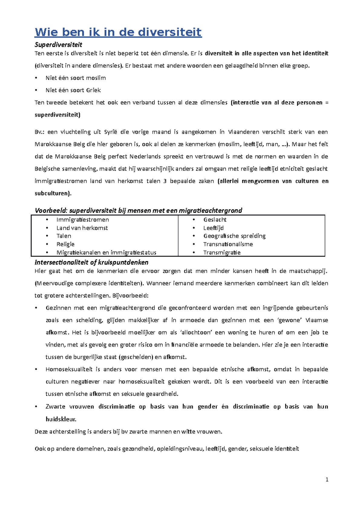 Samenvatting Diversiteit - Wie ben ik in de diversiteit Superdiversiteit Ten eerste is ...