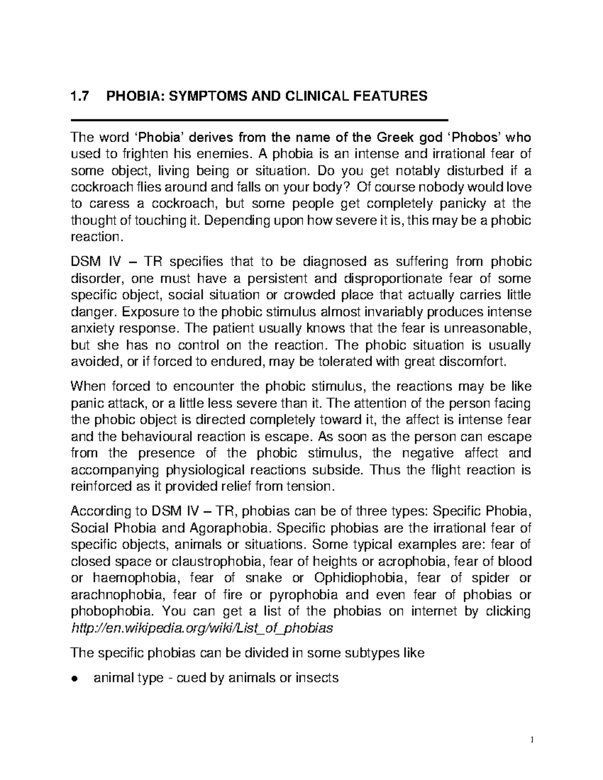 Phobia- Symptoms AND Clinical Features - 1 PHOBIA: SYMPTOMS AND ...