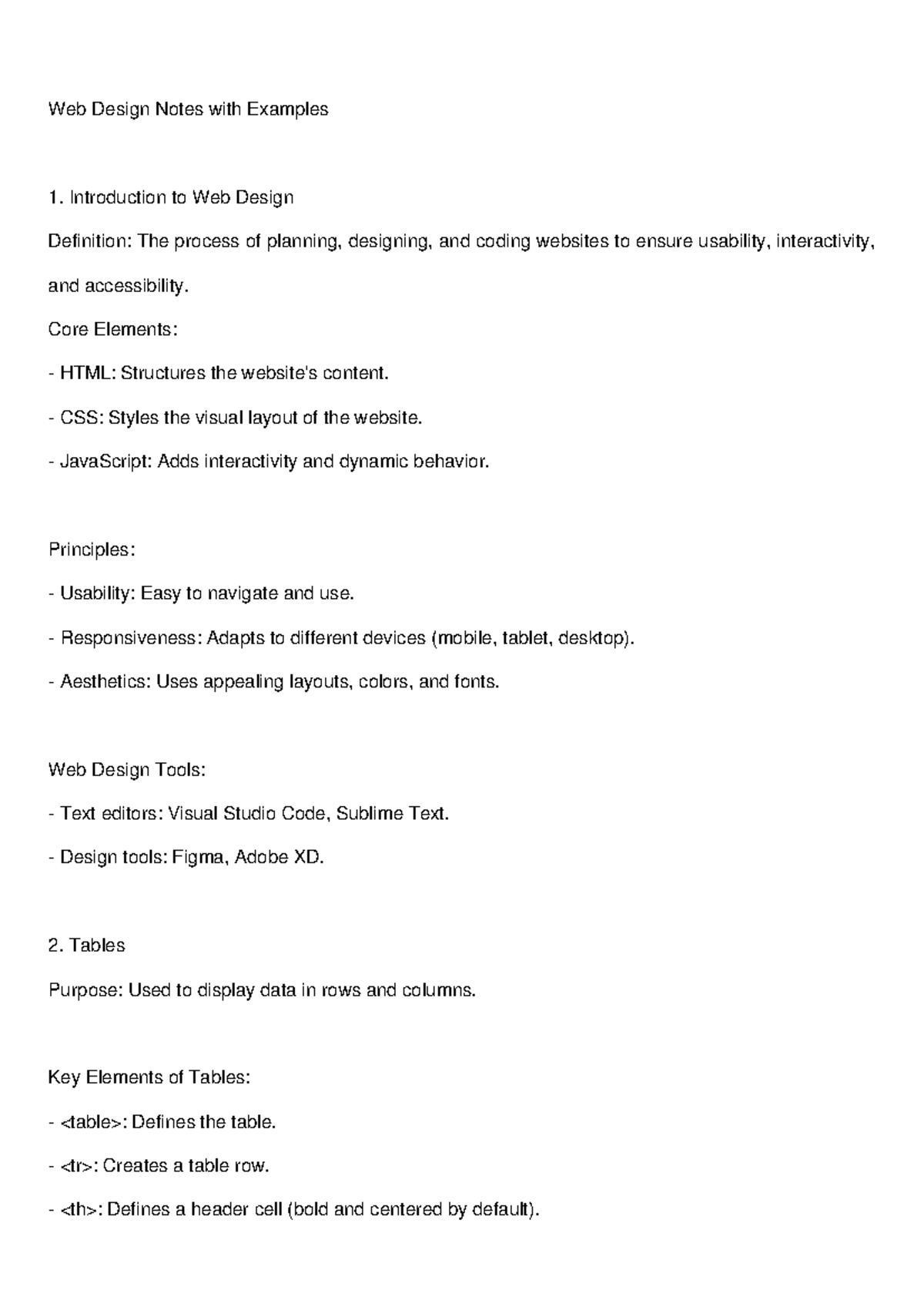 Web Design Notes - Web - Web Design Notes with Examples Introduction to ...