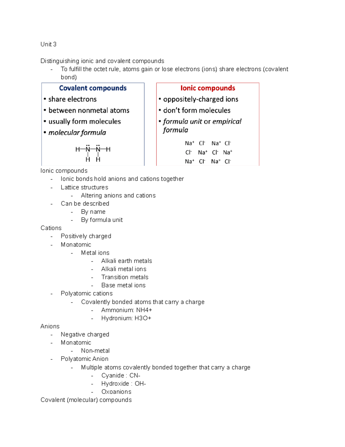 Chem unit 3 - Intro to Chem Notes for Dr. Kroll at the University of ...