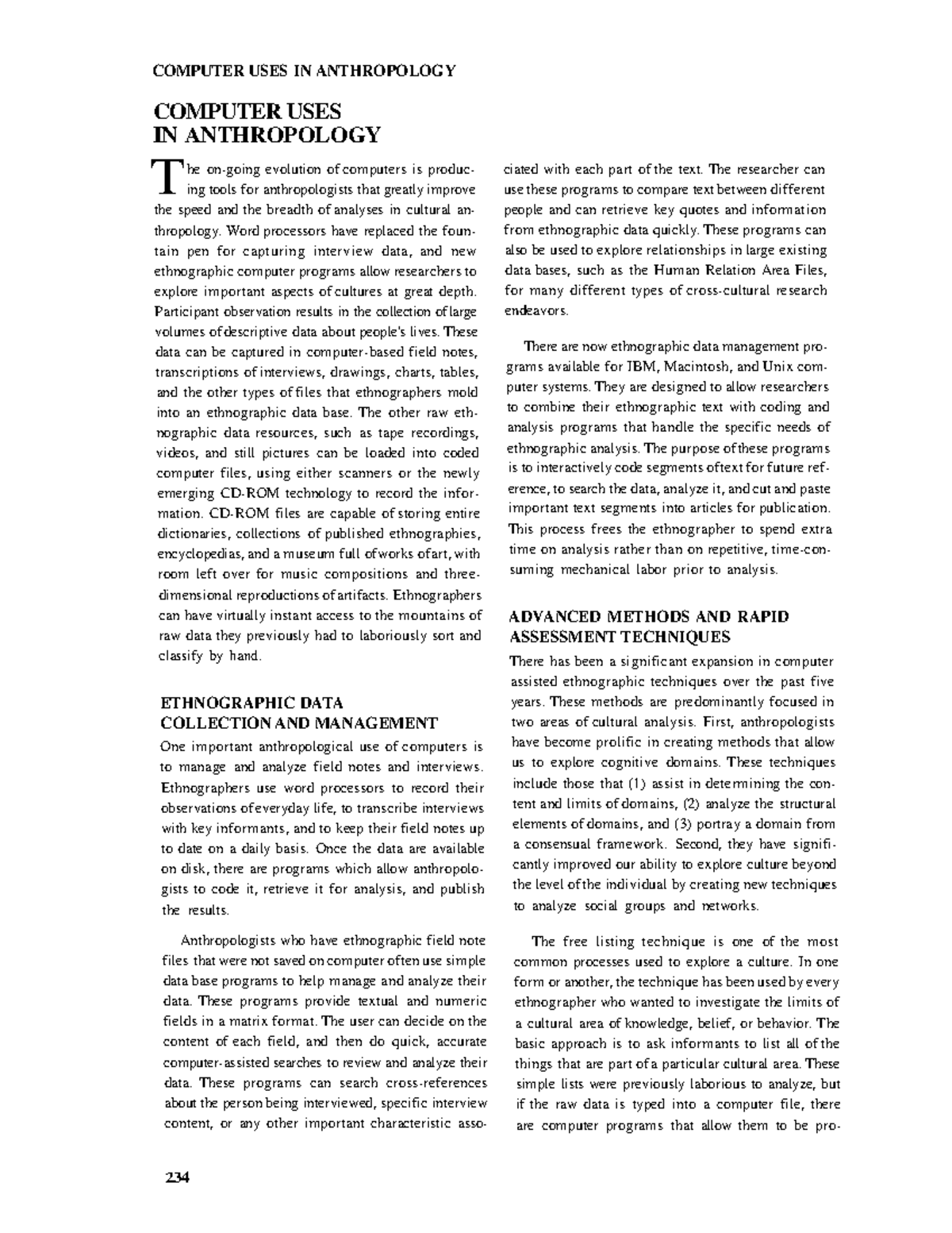 Computer Uses In Anthropology 1996 - COMPUTER USES IN ANTHROPOLOGY ...
