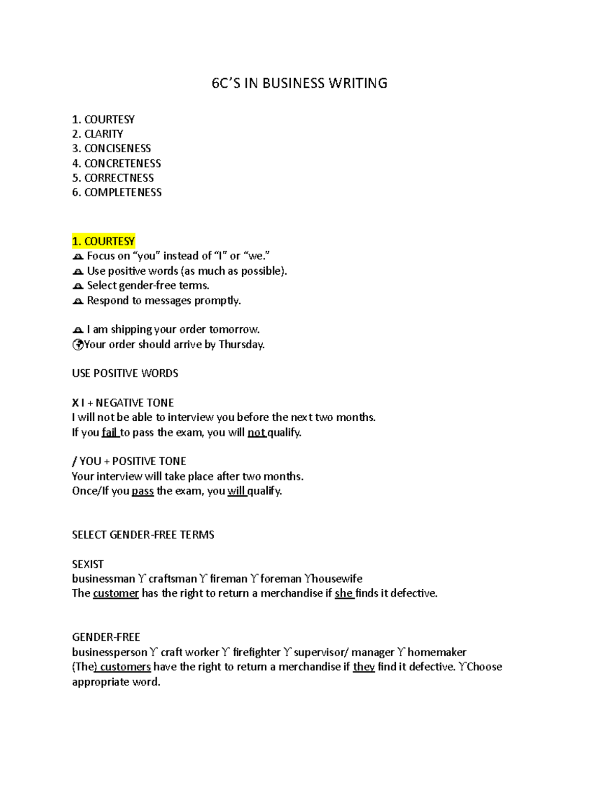6C’S IN Business Writing - 6C’S IN BUSINESS WRITING 1. COURTESY 2 ...
