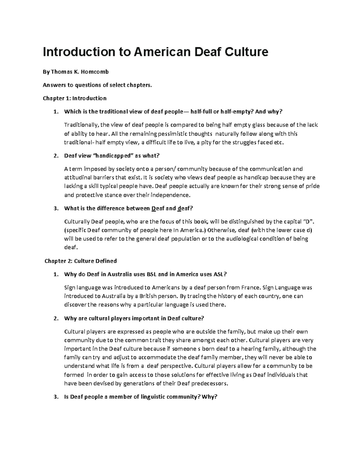 Deafculture review questions - Introduction to American Deaf Culture By ...