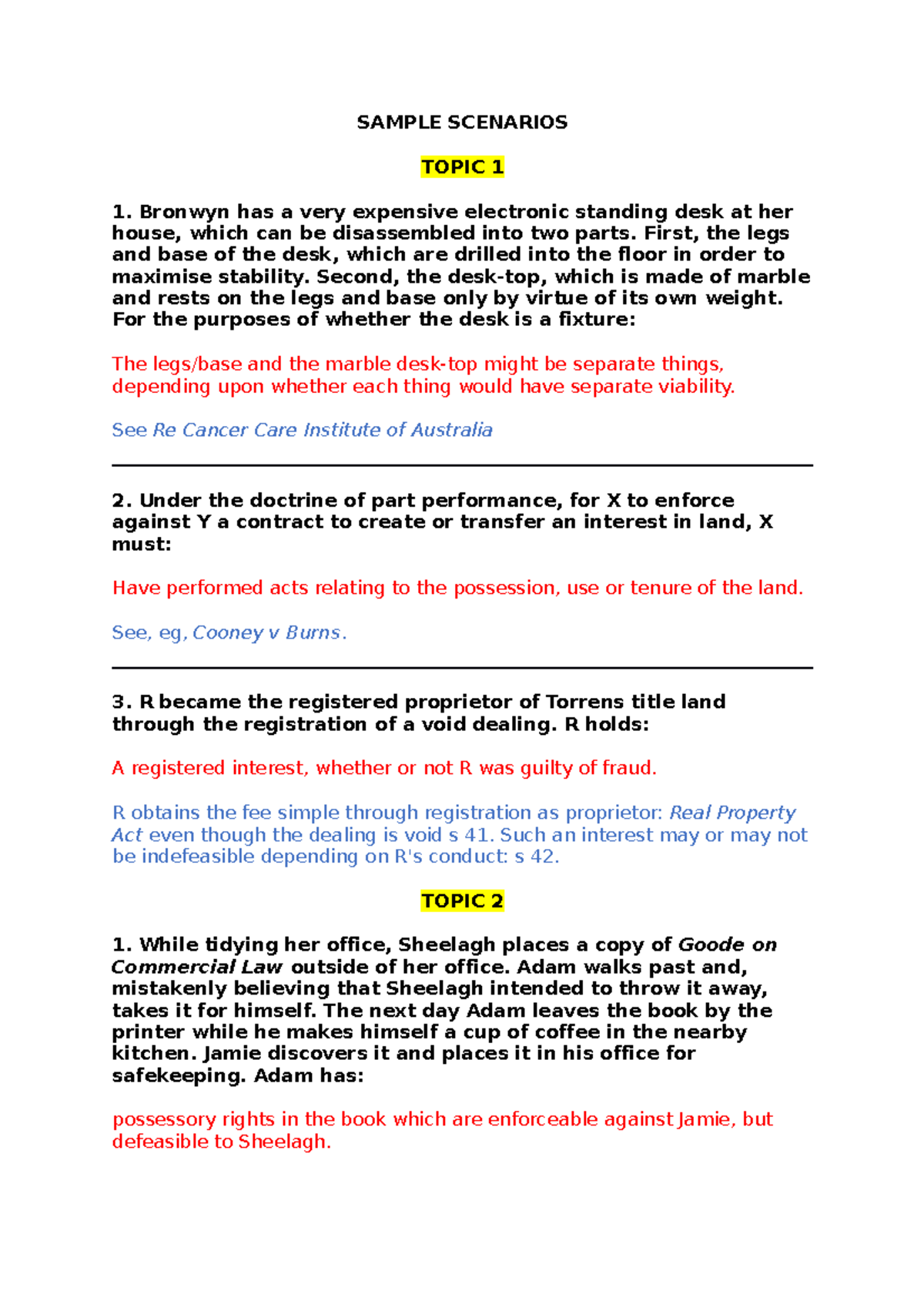 Sample Scenarios - Summary of IPCL - LAWS5008 - USyd - Studocu