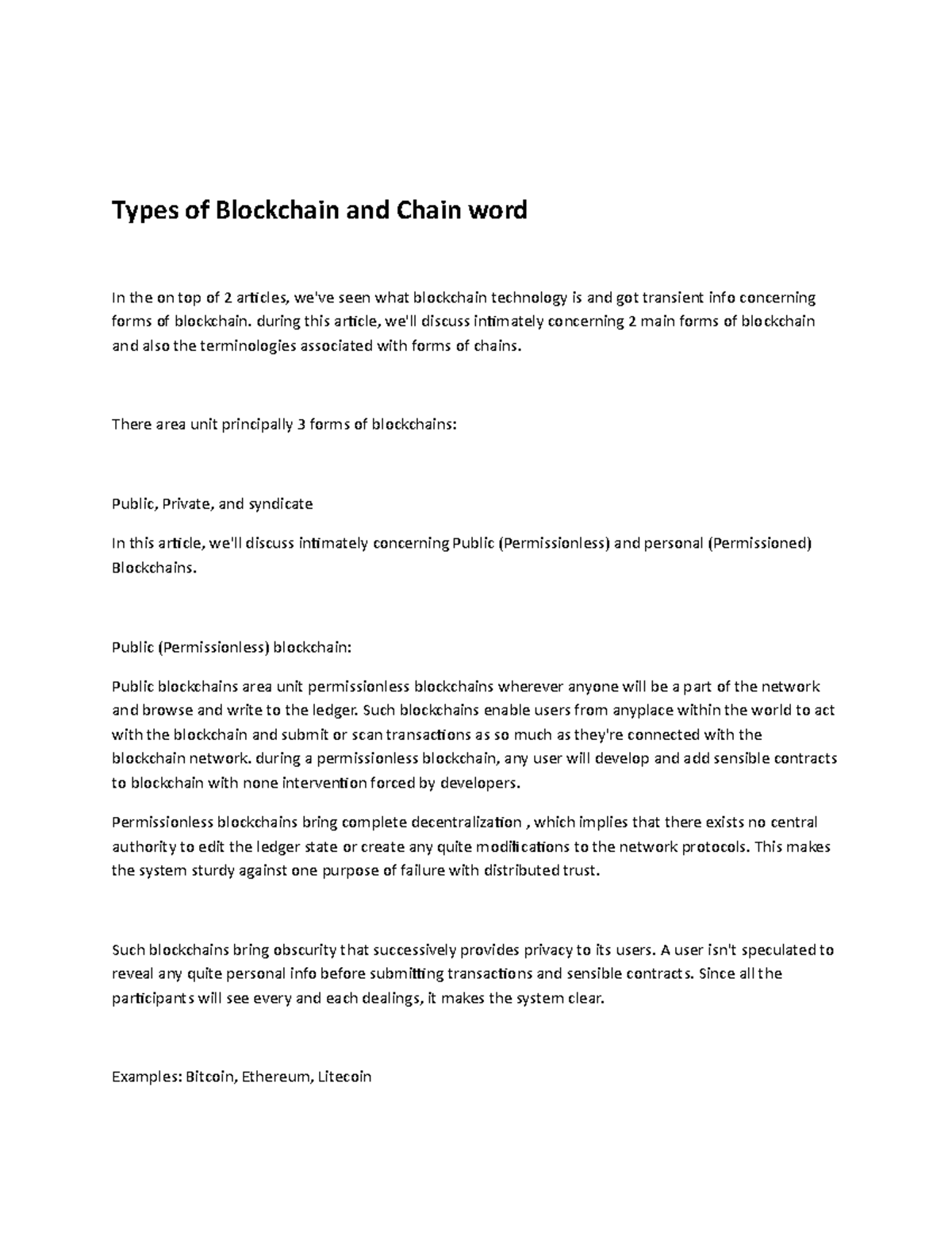 Types of Blockchain and Chain word - during this article, we'll discuss ...