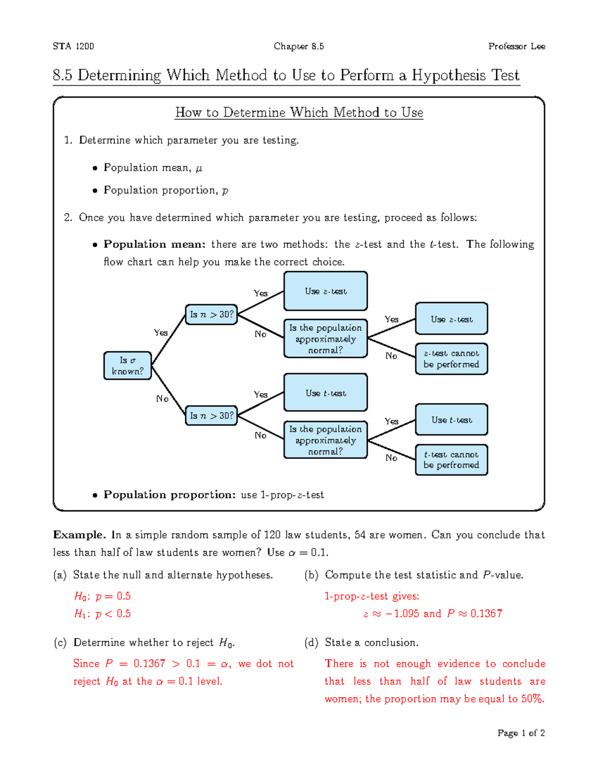 8 - Determine which appropriate method to construct Hypothesis Test ...