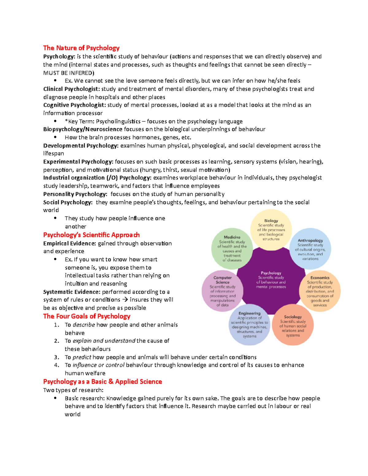Psychology Chapter 1 Notes - The Nature of Psychology Psychology: is ...