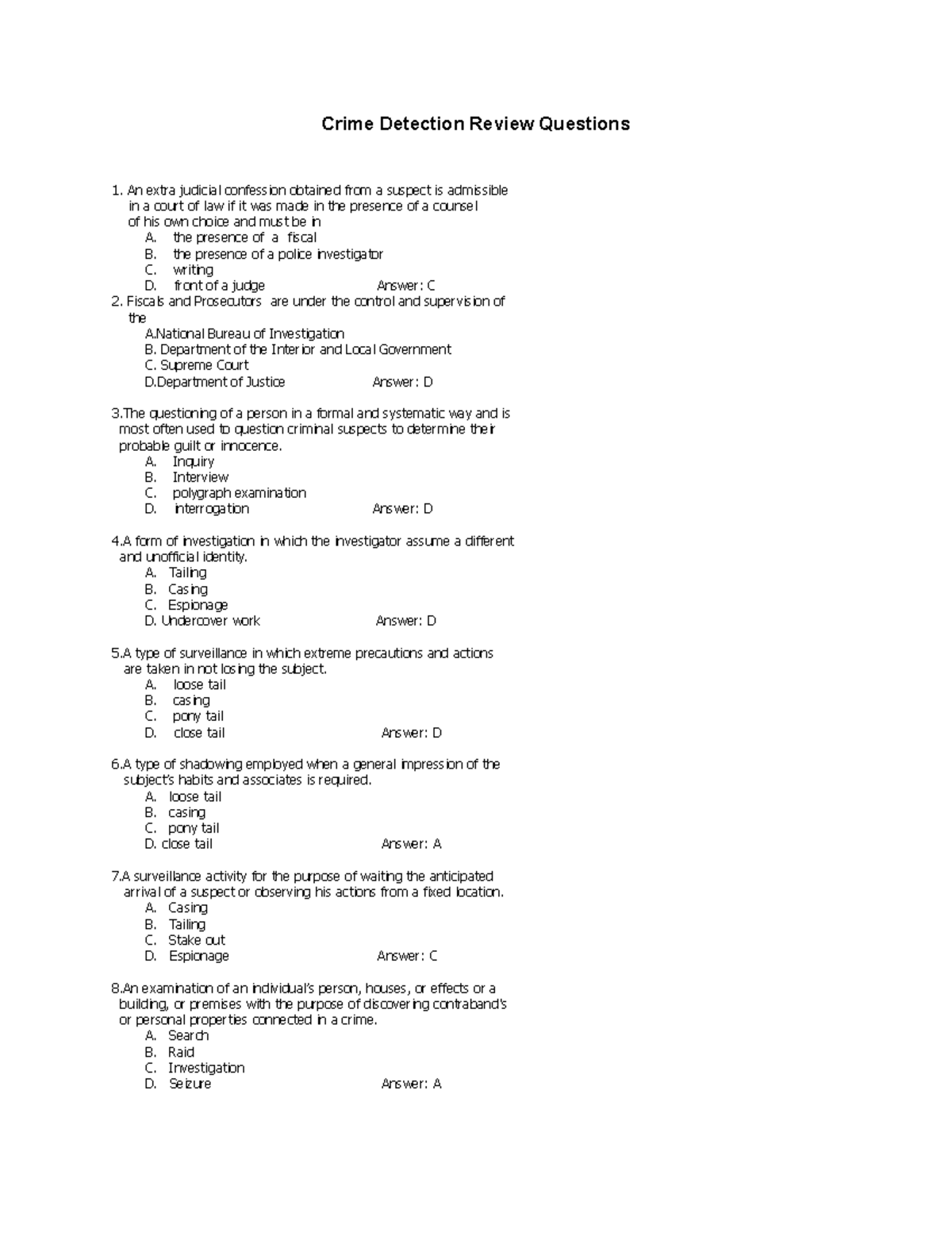 Criminal Detection and Investigation - Practice Exam - Crime Detection ...