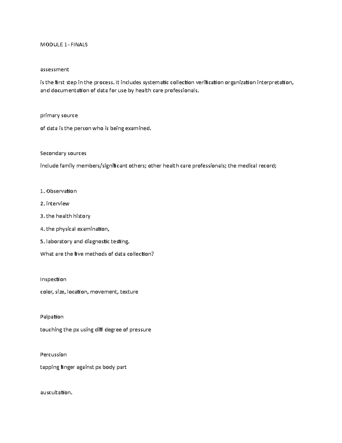 Module 1 - reviewer - MODULE 1- FINALS assessmentis the first step in ...