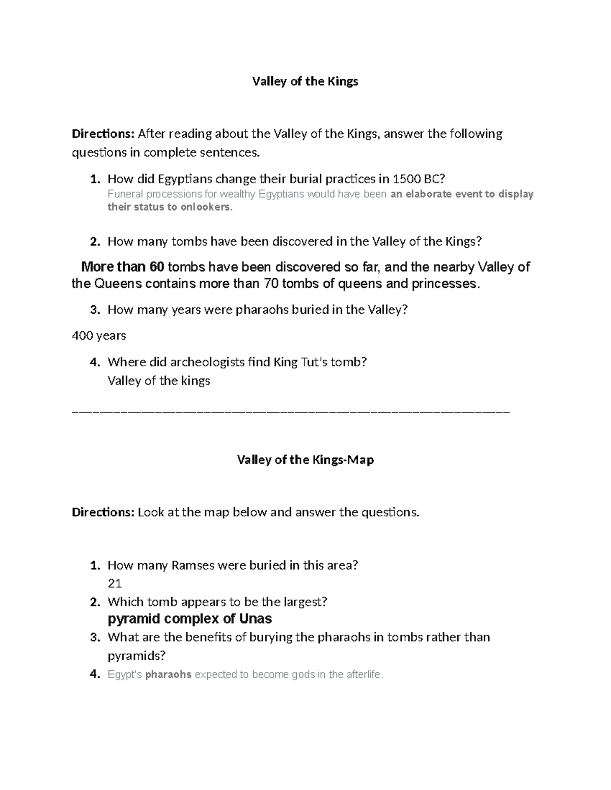 5 WH Valley of the Kings Questions - Valley of the Kings Directions ...