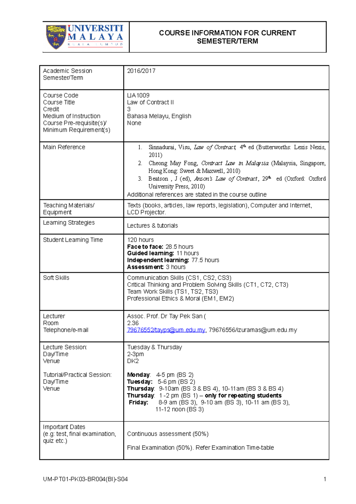 FORM 8 - Course Information - COURSE INFORMATION FOR CURRENT SEMESTER ...