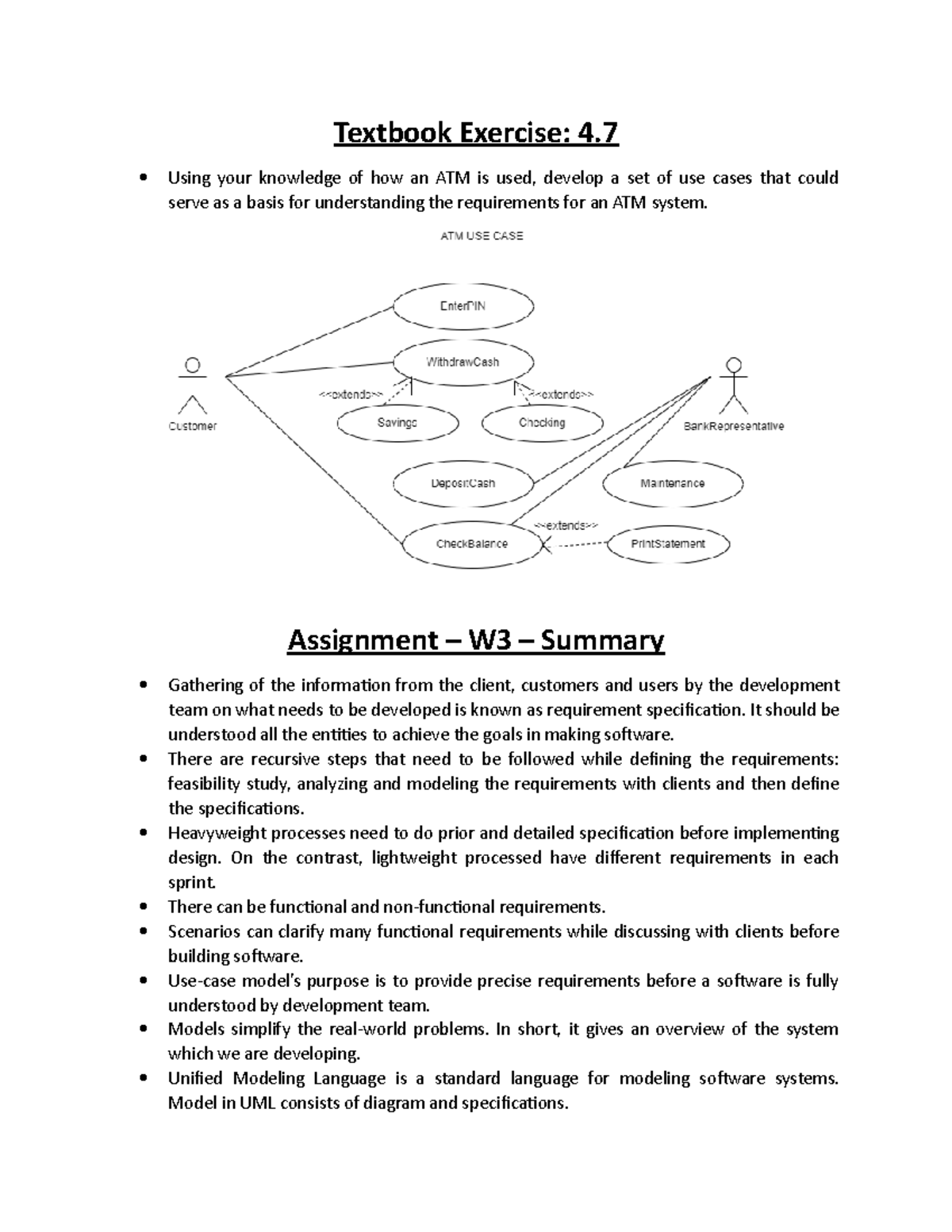 Assignment – W3 – Summary - Textbook Exercise: 4. Using your knowledge of how an ATM is used ...