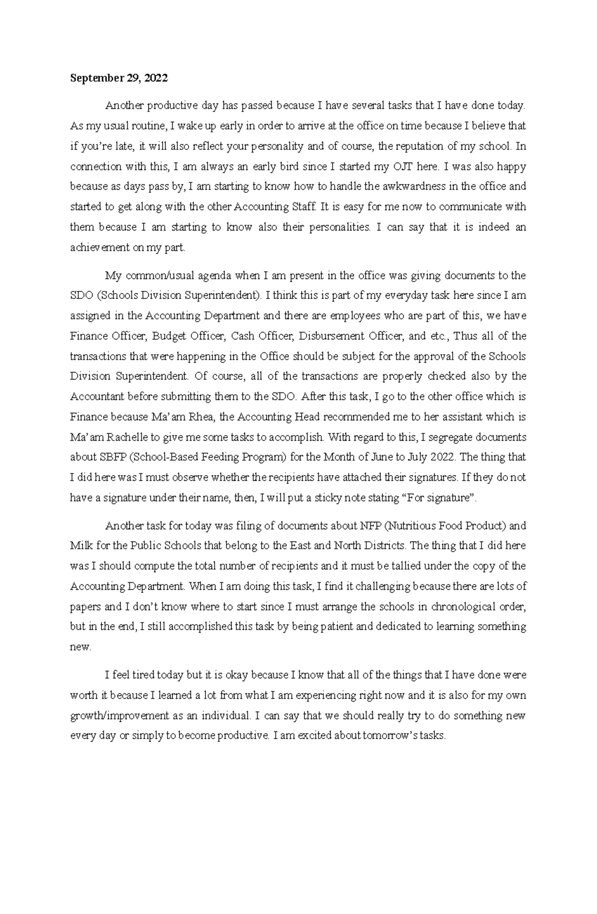 Sept. 29, 2022 - Essay - September 29, 2022 Another productive day has ...