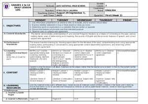 English 7 Third Quarter Week 4 - GRADES 1 to 12 DAILY LESSON LOG School ...