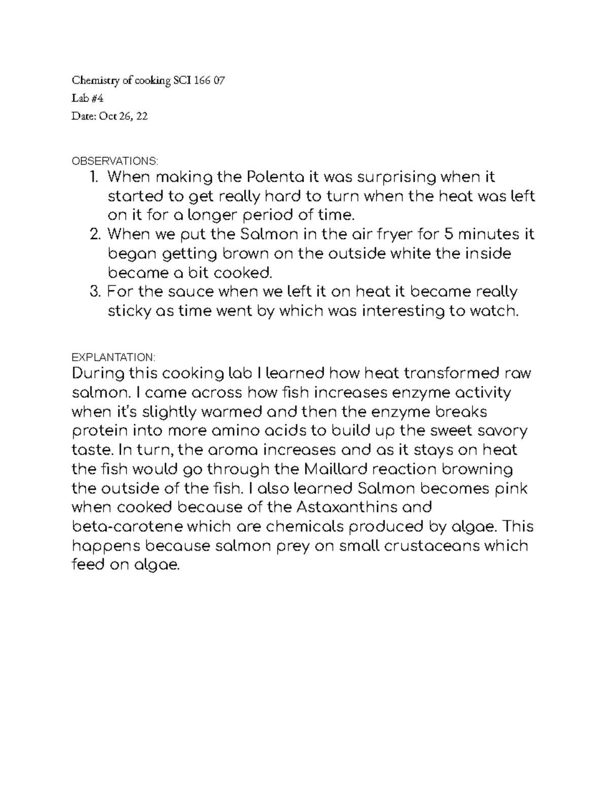 Lab #4 Chemistry of Cooking 2 - Chemistry of cooking SCI 166 07 Lab ...