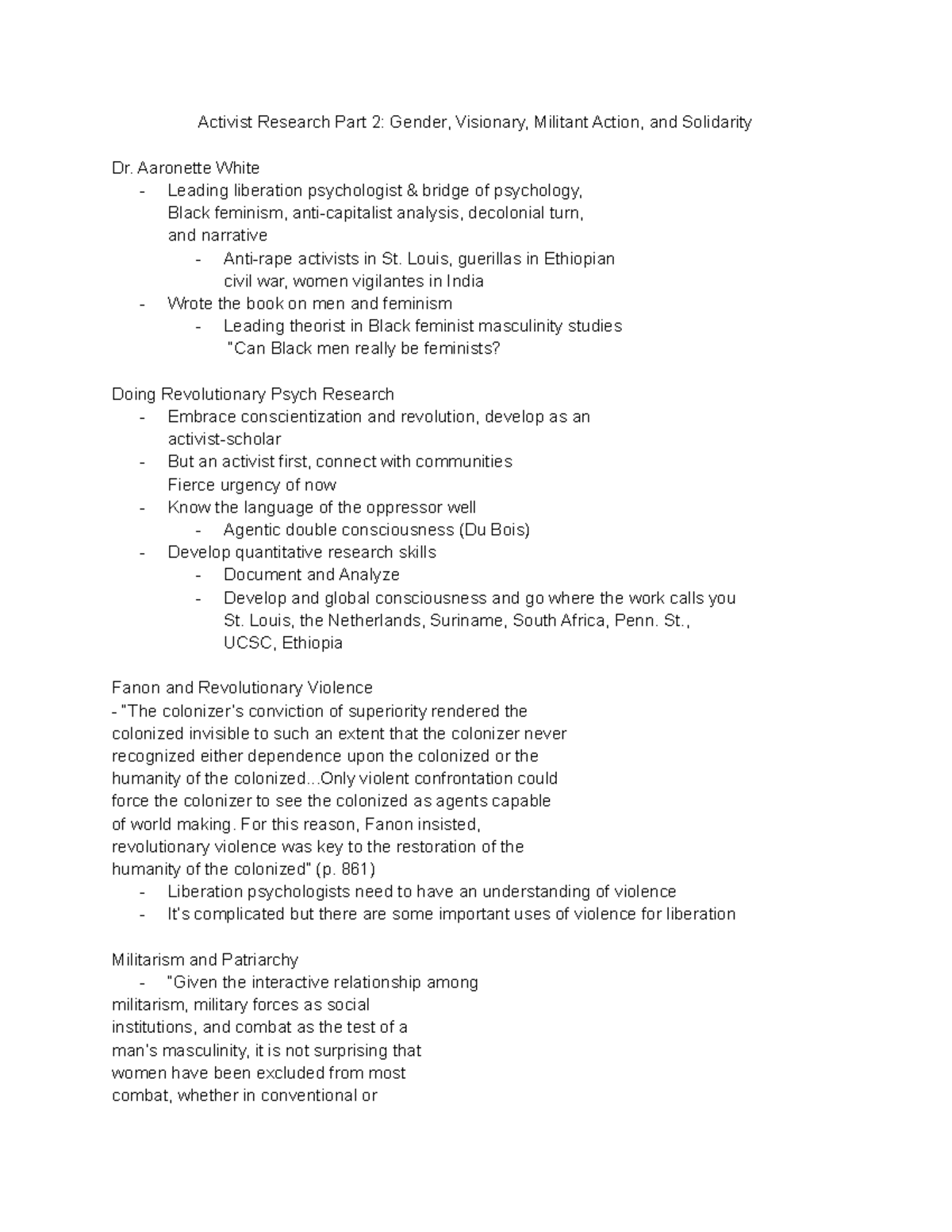 Lec 17 Notes - Activist Research Part 2: Gender, Visionary, Militant ...