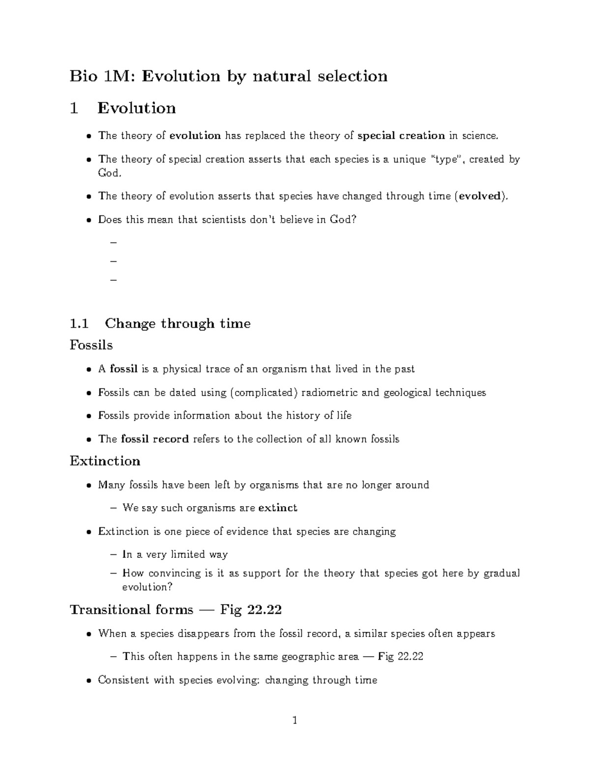 Ns - in class notes - Bio 1M: Evolution by natural selection 1 ...