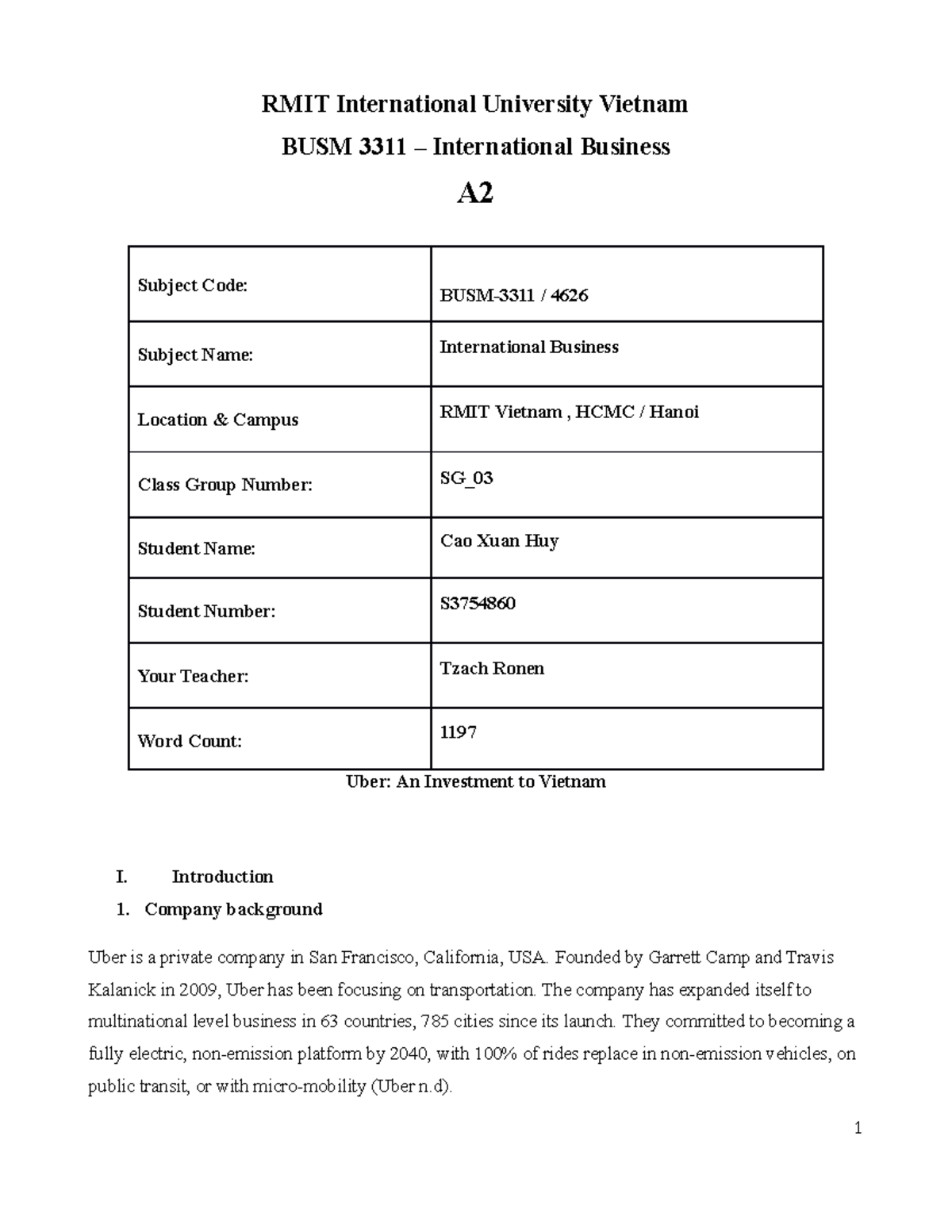 International Business - Assignment 2 - RMIT International University ...