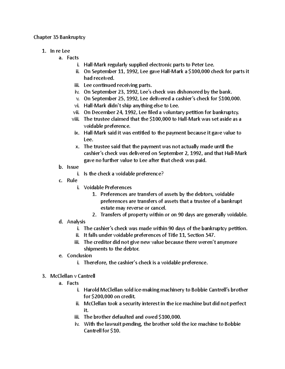 Cassandra Pacelli - Chapter 35 Homework - Chapter 35 Bankruptcy 1. In ...