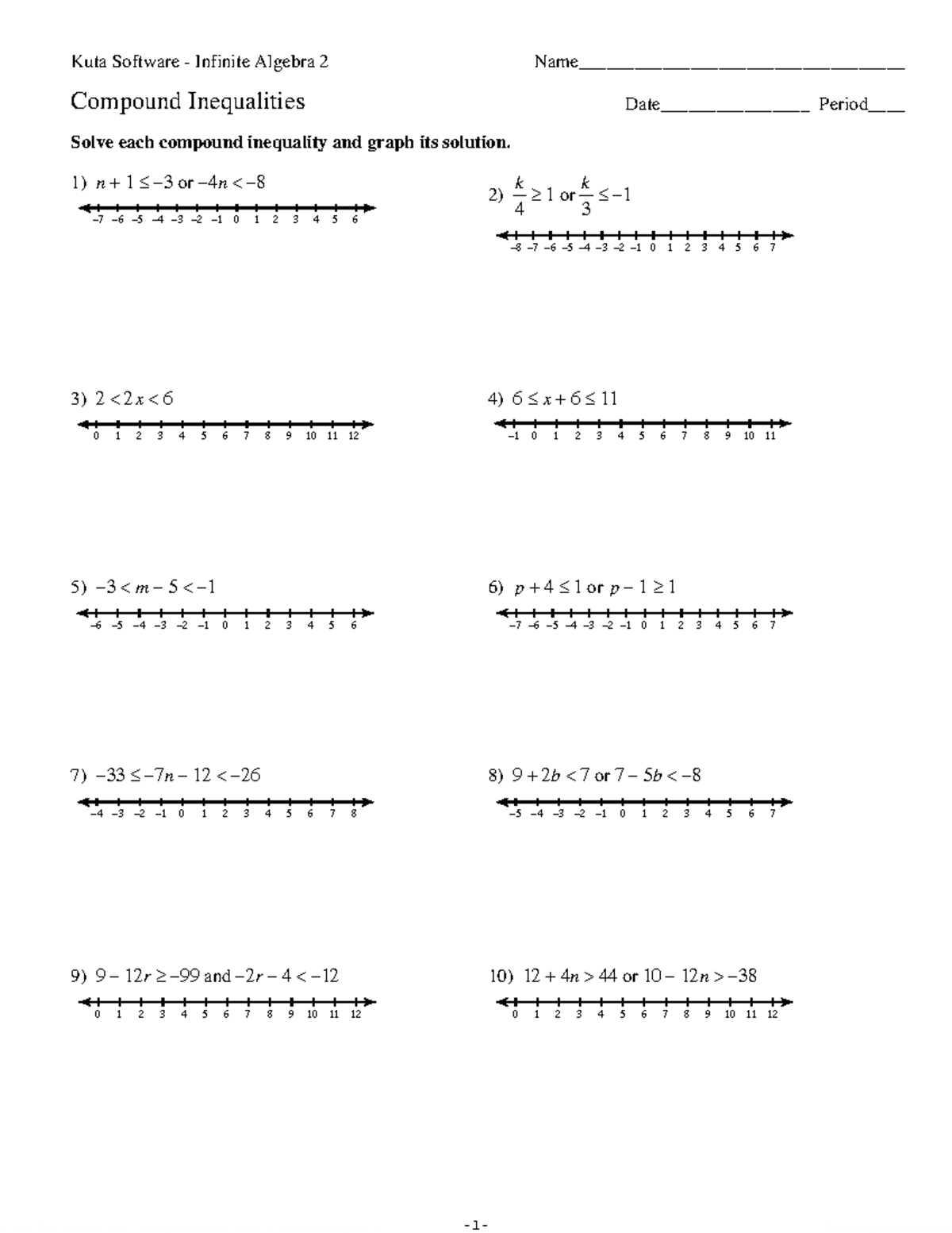 Solving Compound Inequalities Worksheet