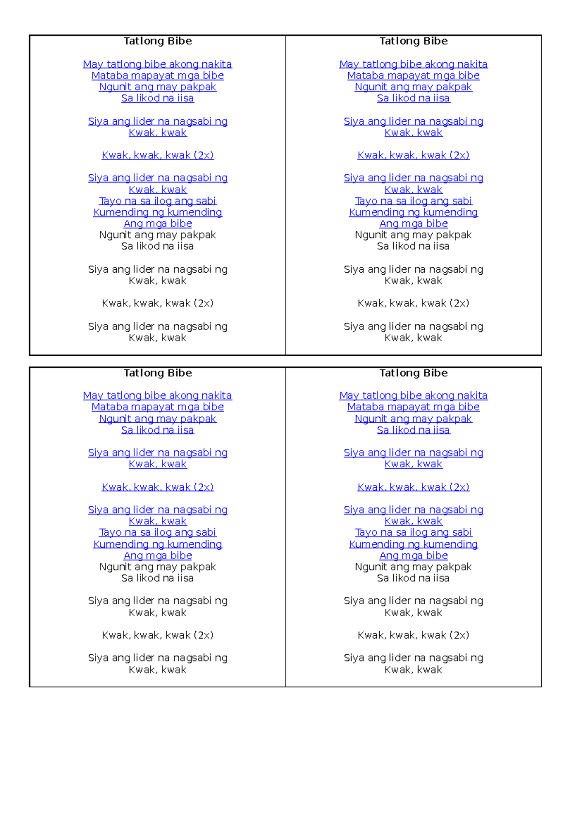 Kanta Pabula - Tatlong Bibe May tatlong bibe akong nakita Mataba ...