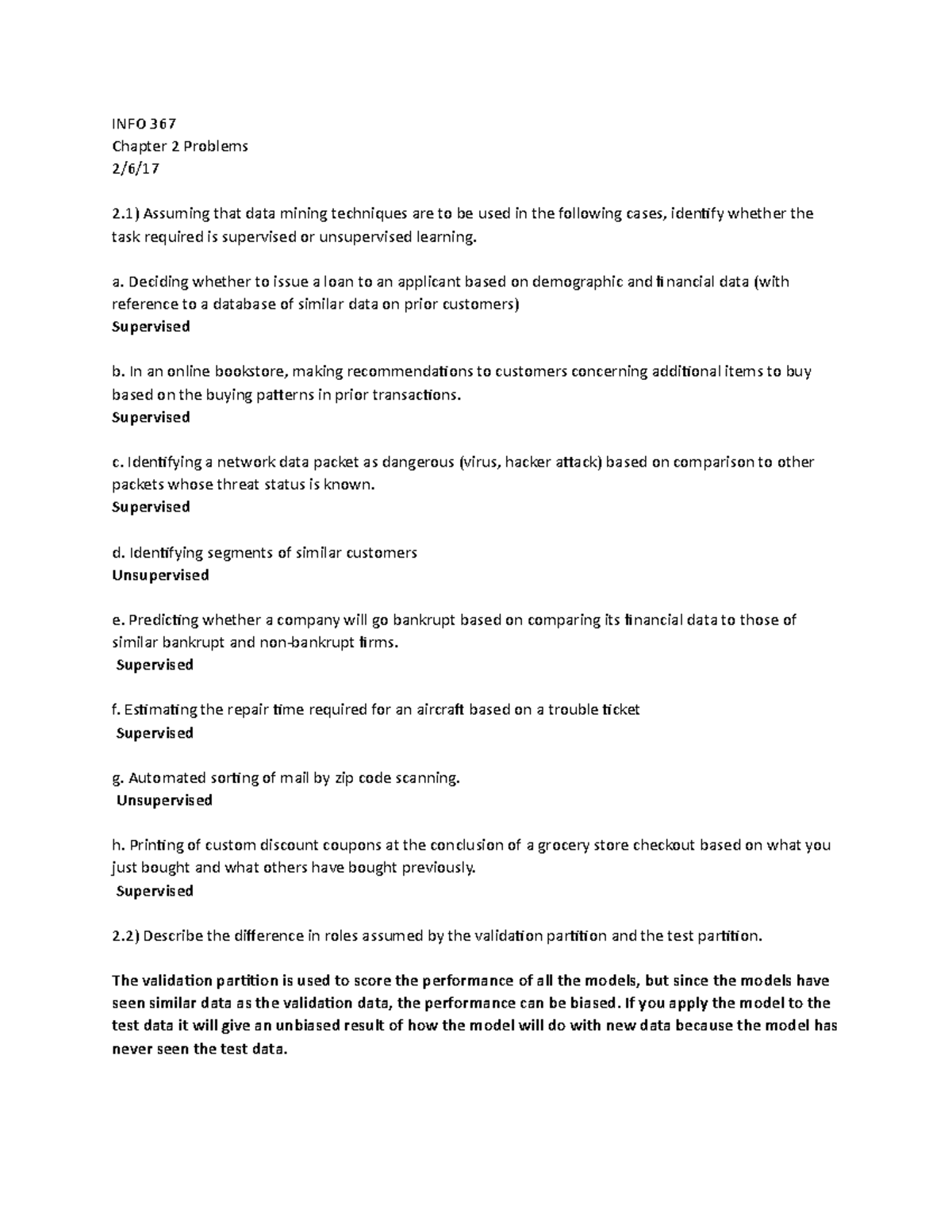 Chapter 2 - problems at back of book - INFO 367Chapter 2 Problems 2/6 ...
