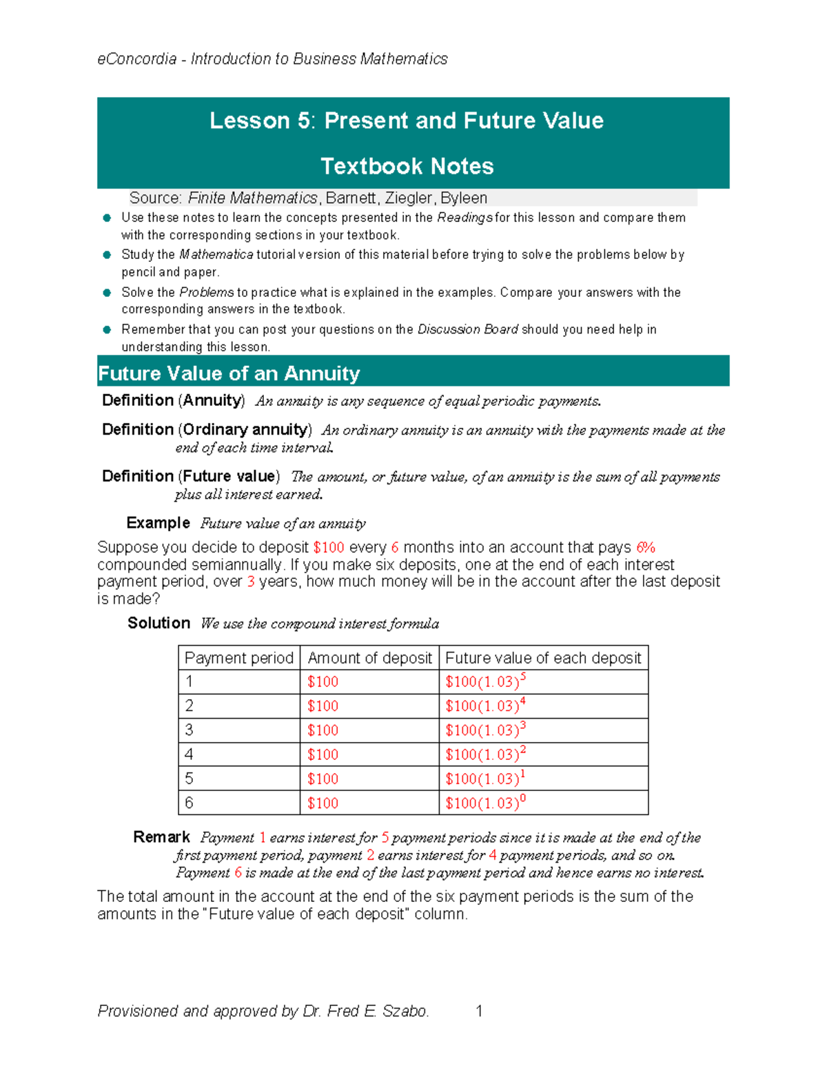 Lecture 5 Notes - Present and Future Value - Lesson 5:Present and ...