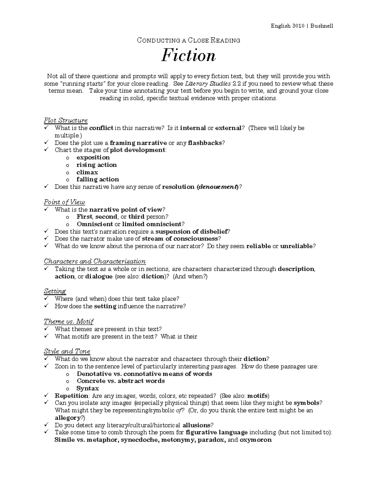 Conducting a Close Reading - Fiction - English 3010 | Bushnell ...