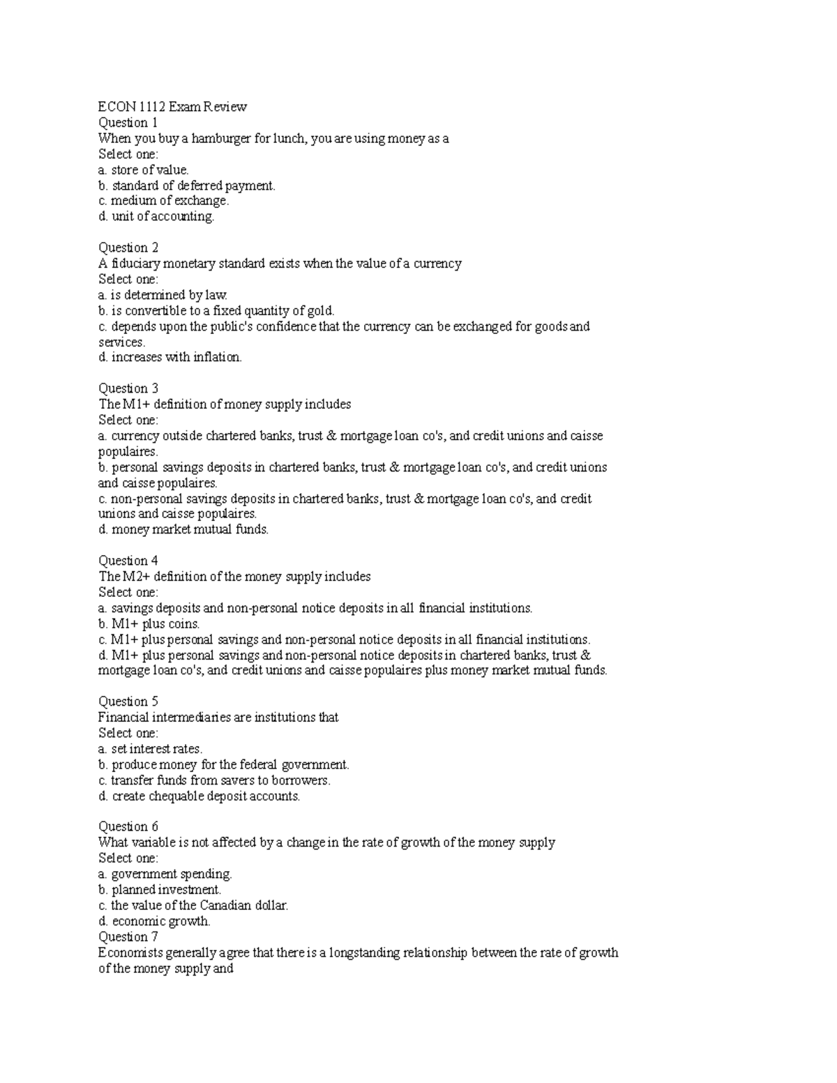 ECON 1112 Exam Review - Practice questions for ECON - ECON 1112 Exam ...