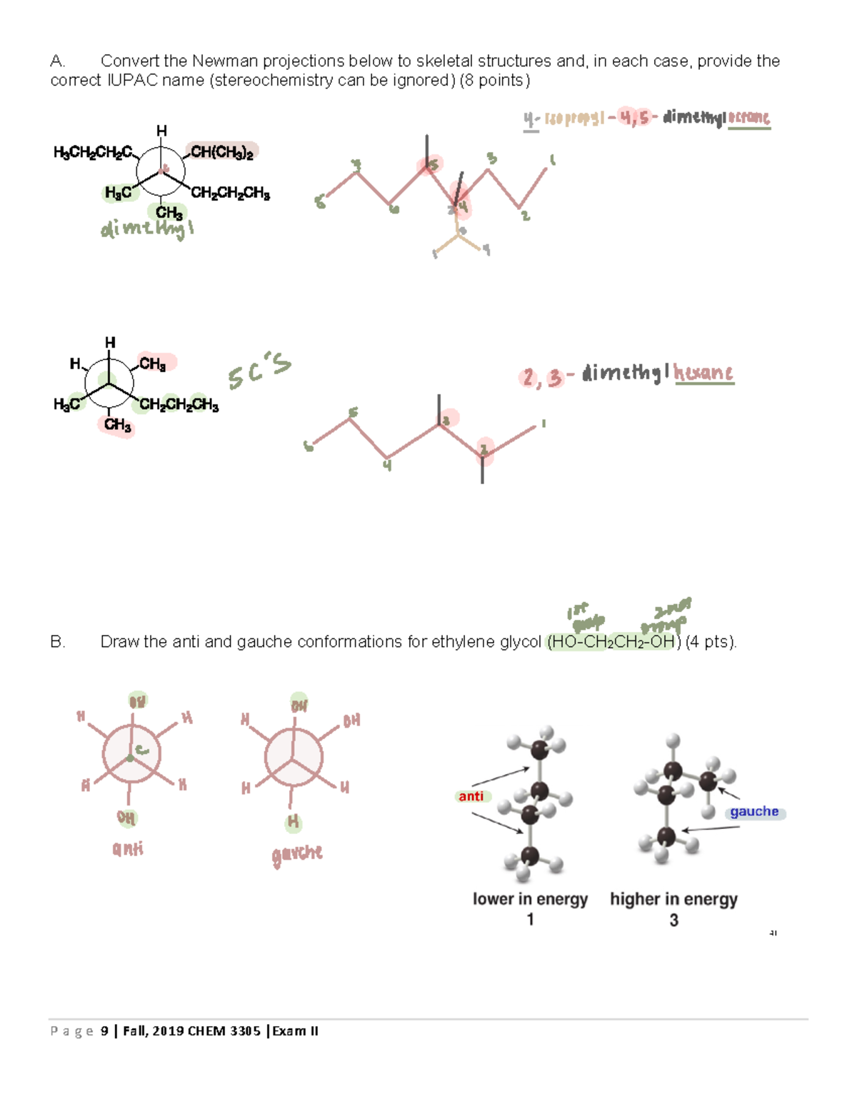 Exam 2 Form A 3 - Organic Chemistry I Practice Exam 2 - A. Convert the ...