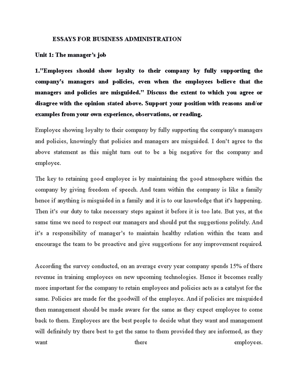 Dokumen - document for final - ESSAYS FOR BUSINESS ADMINISTRATION Unit ...