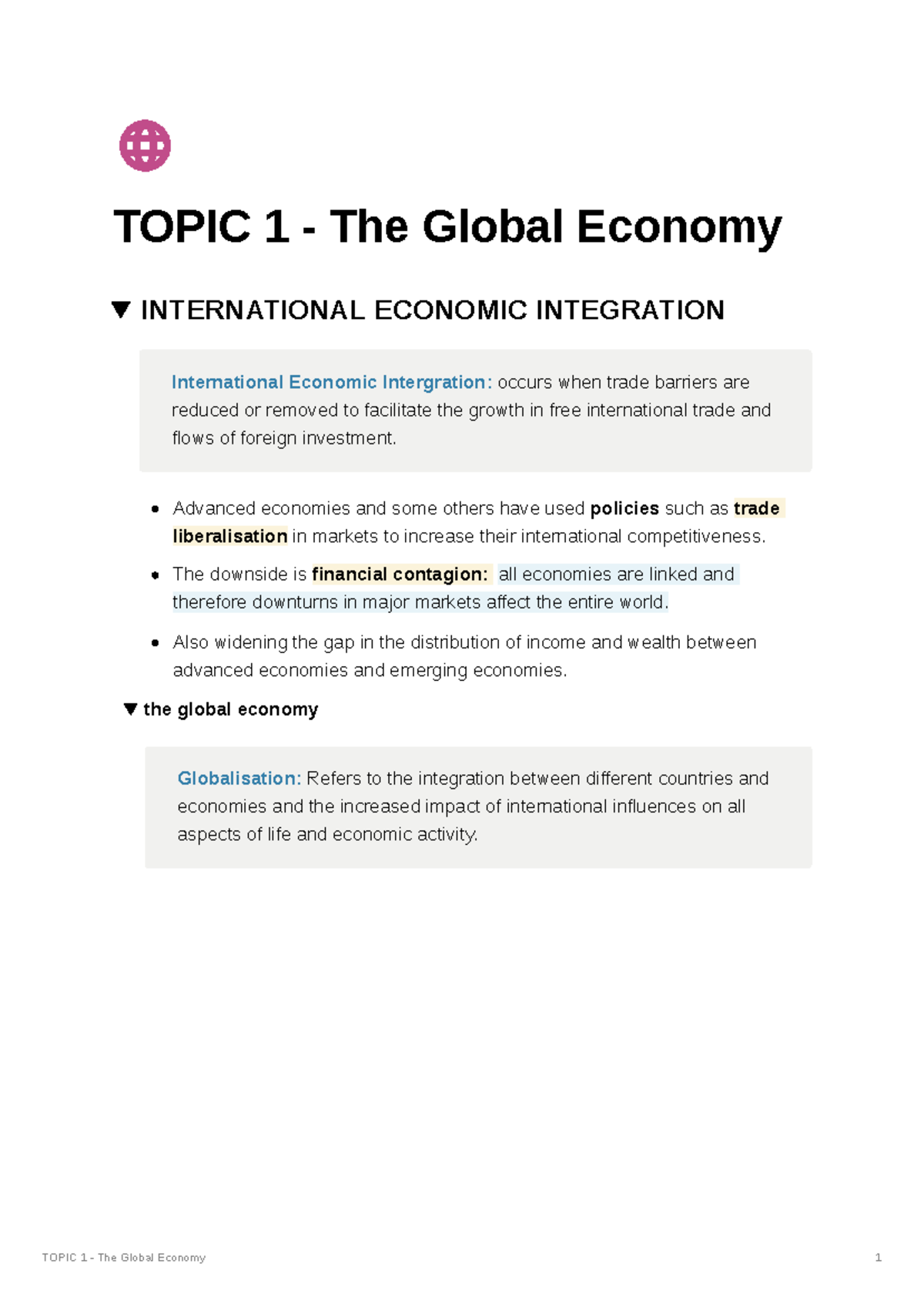 Topic 1 - The Global Economy - TOPIC 1 - The Global Economy ...