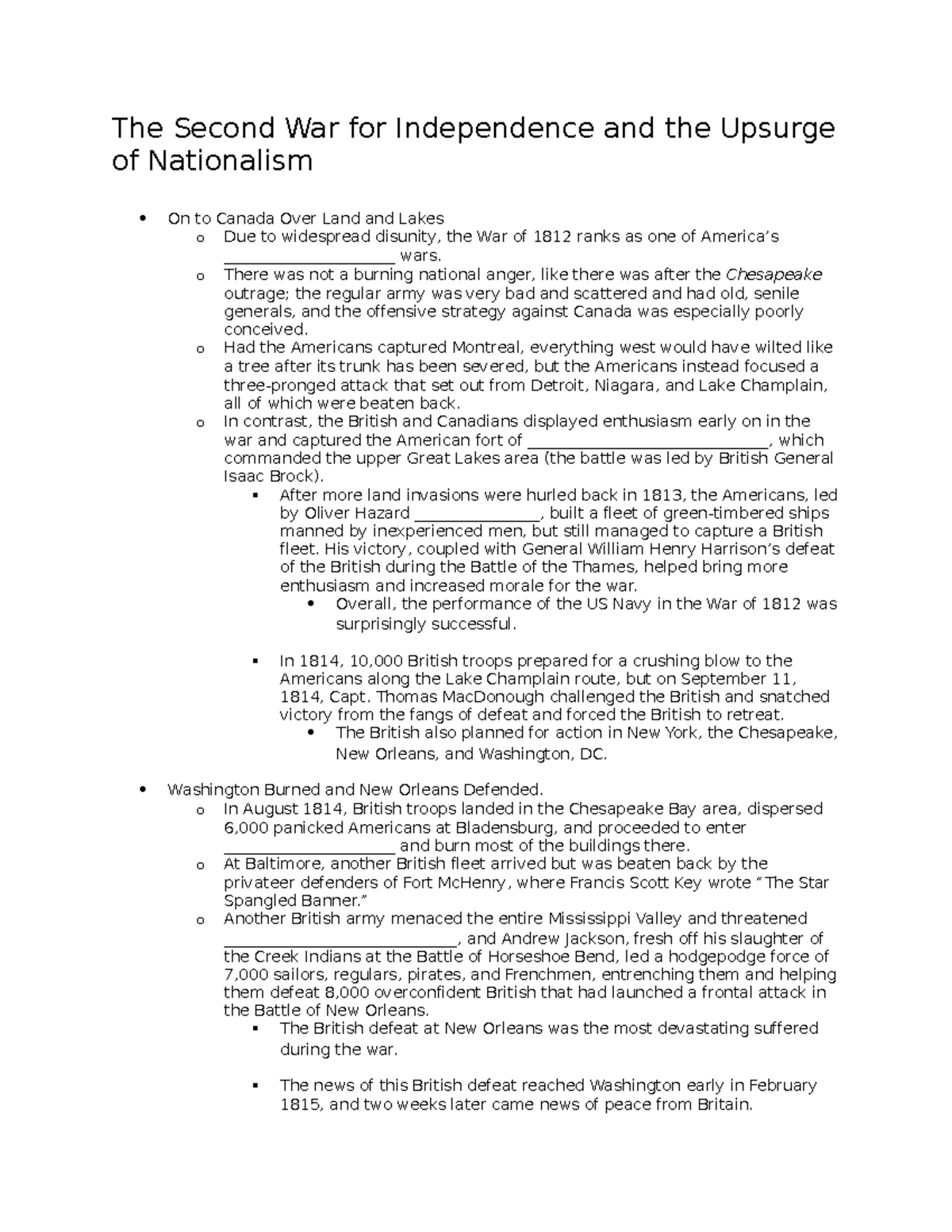 Unit 6 Notes - faskfsadsladfkn - The Second War for Independence and ...