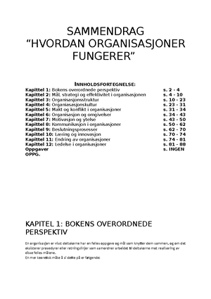 Organisasjon og Ledelse - Kapittel 1 Hva er en organisasjon? organisasjon er et sosialt system ...