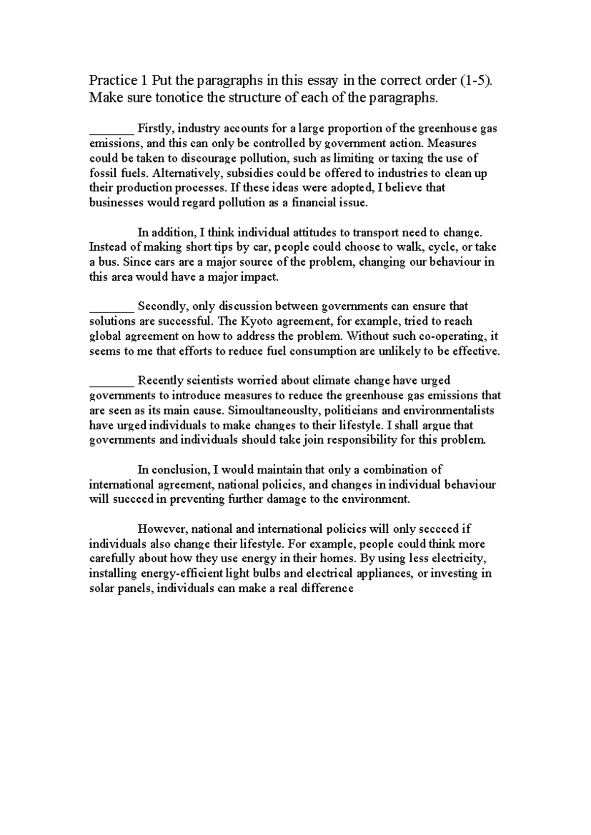 Hi - bai tap ve nha - Practice 1 Put the paragraphs in this essay in ...