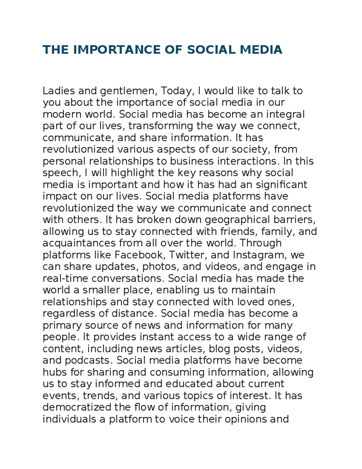 the importance if social media - Social media has become an integral ...