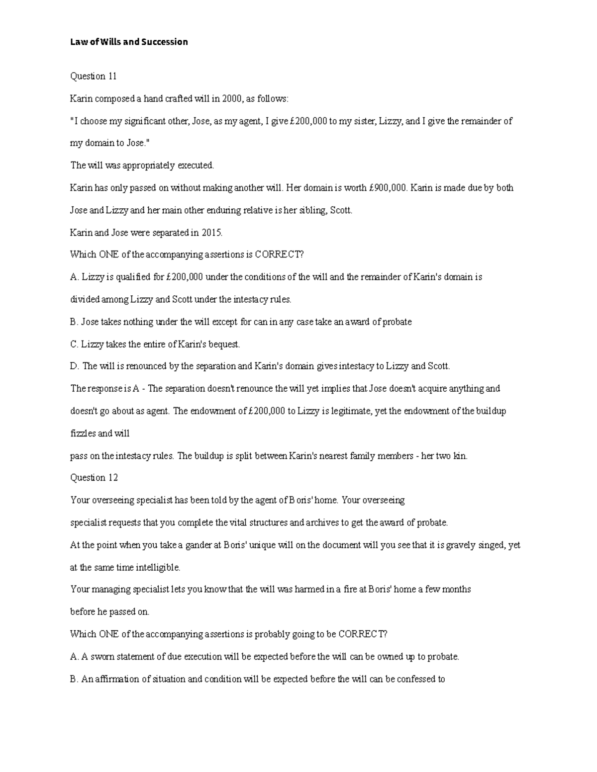 Law of Wills and Succession Question 11-15 LNG FRMS - Question 11 Karin ...