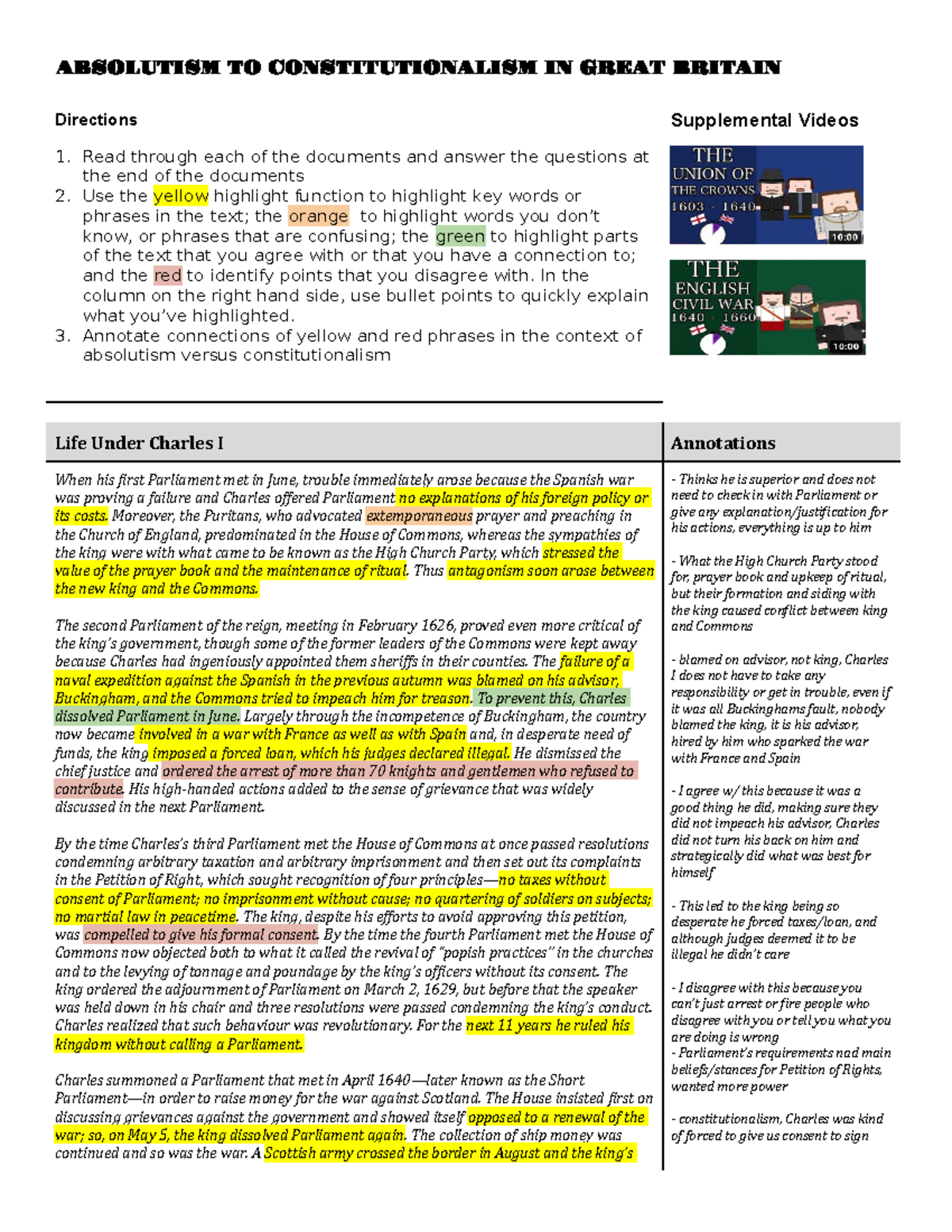 Petition Right-English Bill Right - ABSOLUTISM TO CONSTITUTIONALISM IN ...