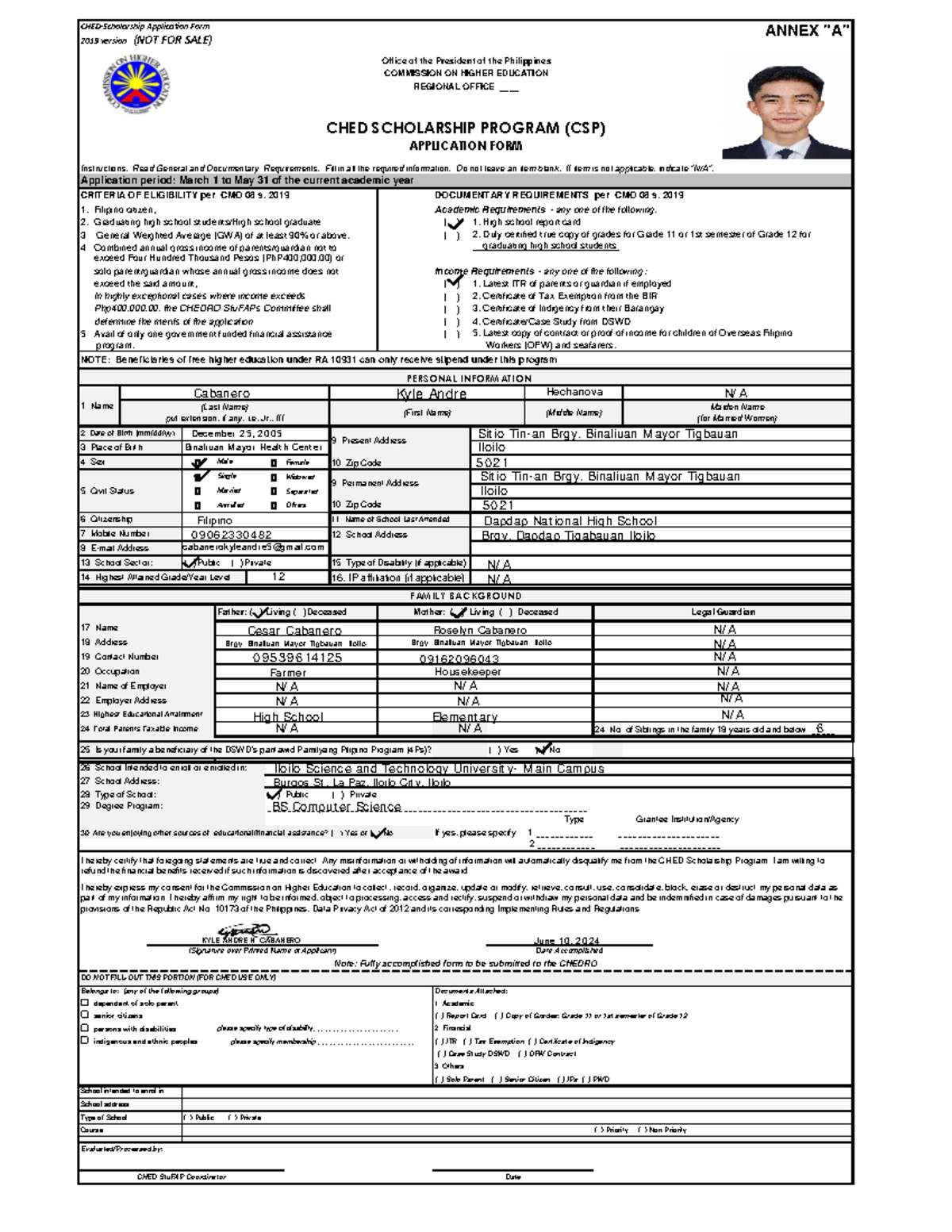 CHED Scholarship Program Application Form - 1. Academic Requirements ...
