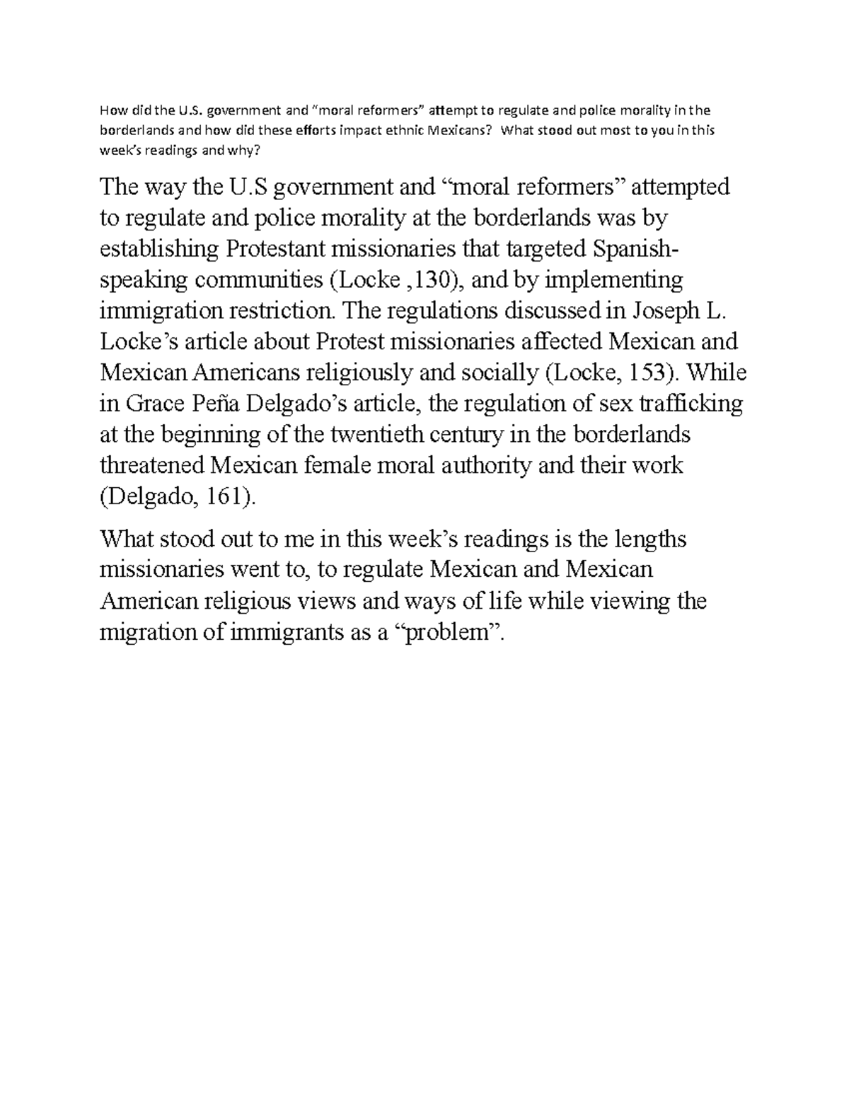 HIST 3332 Discussion 4 - How did the U. government and “moral reformers ...