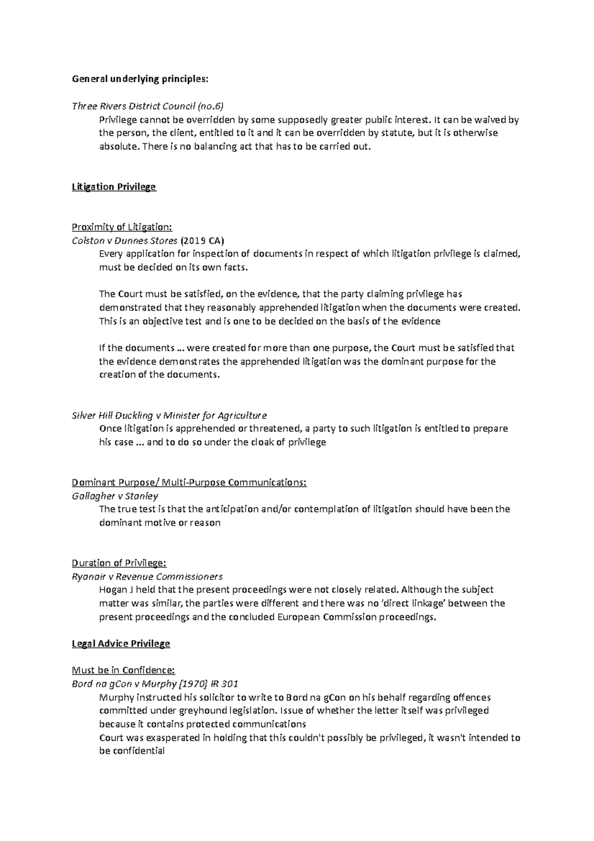Legal professional privilege Case Briefs - General underlying ...